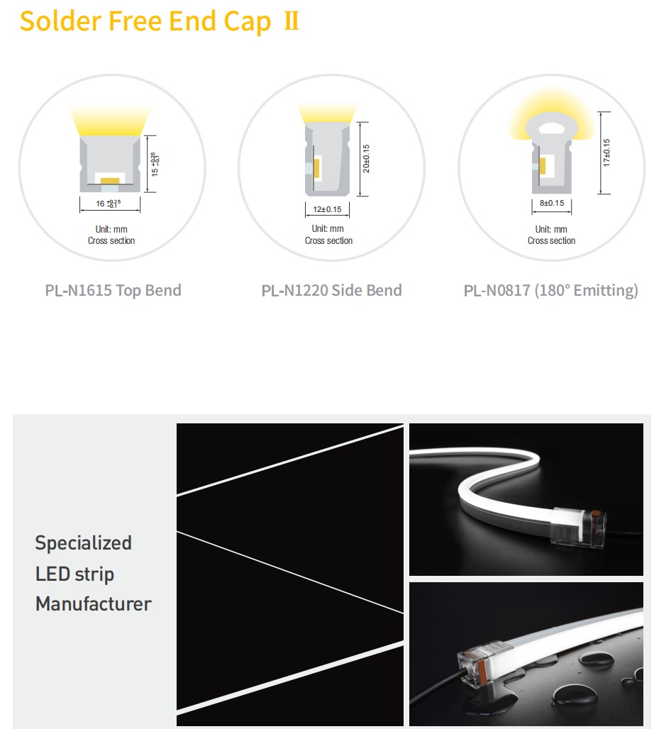 Silicone Neon Flex Solder Free End Cap | Potato Lighting